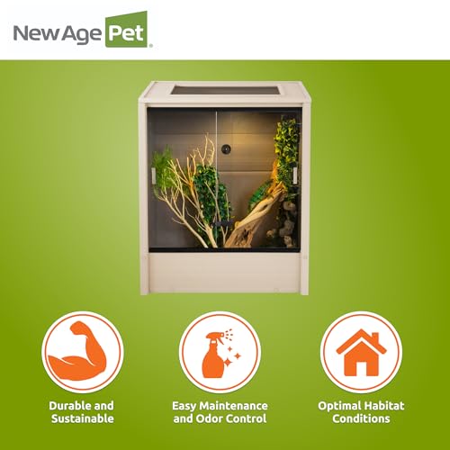 New Age Pet ECOFLEX Maple Chameleon Madagascar Vertical Reptile Habitat Lounge - Durable, Non-Toxic Wood Plastic Composite, Extra Height, Deep Floor, Removable Sliding Glass Doors with Lock