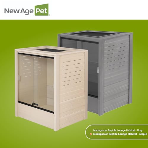 New Age Pet ECOFLEX Maple Chameleon Madagascar Vertical Reptile Habitat Lounge - Durable, Non-Toxic Wood Plastic Composite, Extra Height, Deep Floor, Removable Sliding Glass Doors with Lock