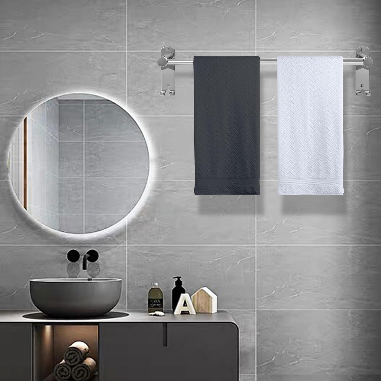 zmnklry Bathroom Towel Rack, 28In Adjustable Bathroom Towel Bar, Stainless Steel Towel Bar, Owel Holder for Bathroom Wall
