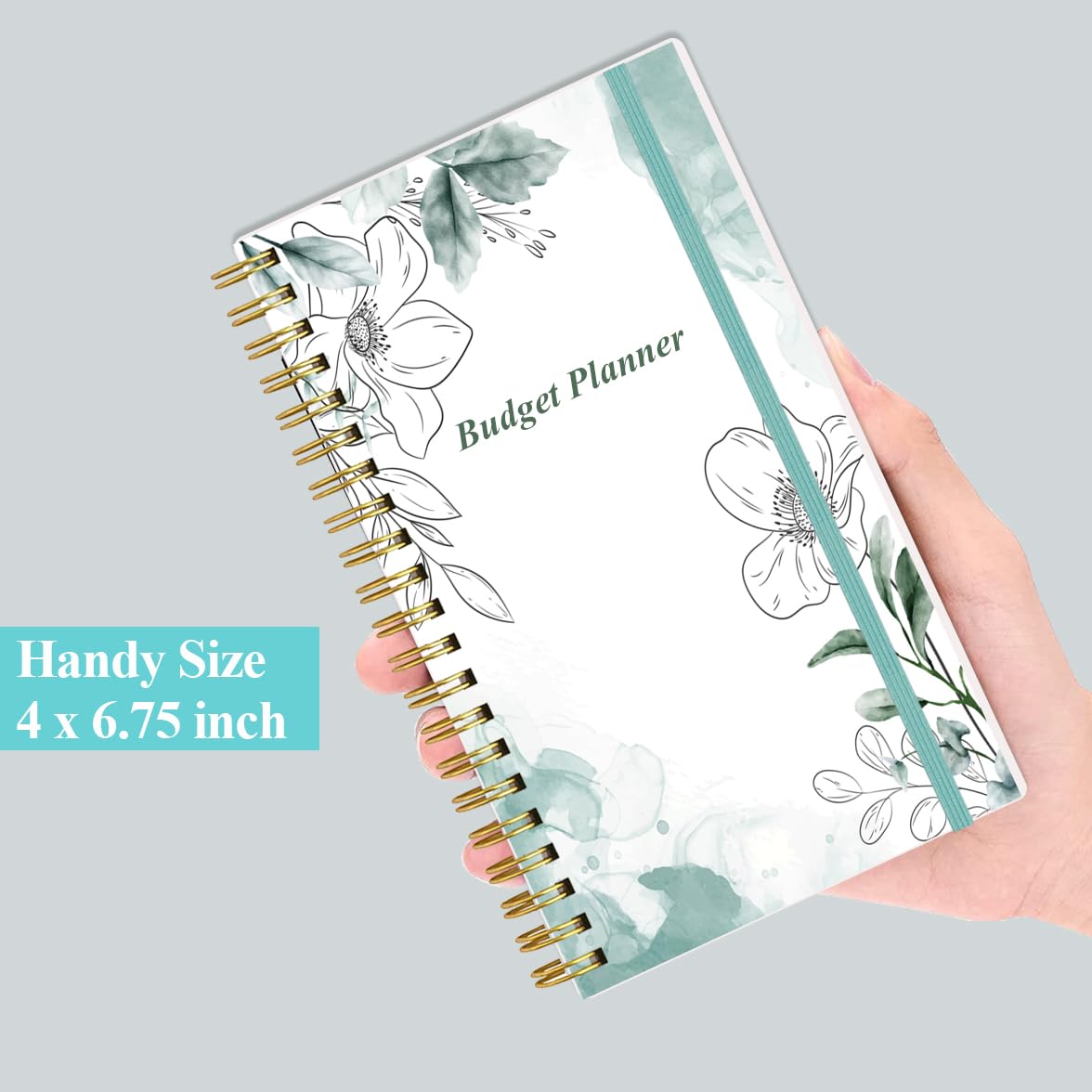 Budget Planner - A6 Expense Budget Tracker, Budget Book for Ledger Book, Money Organizer for Wallet, 3.75" x 6.75", Teal Flower