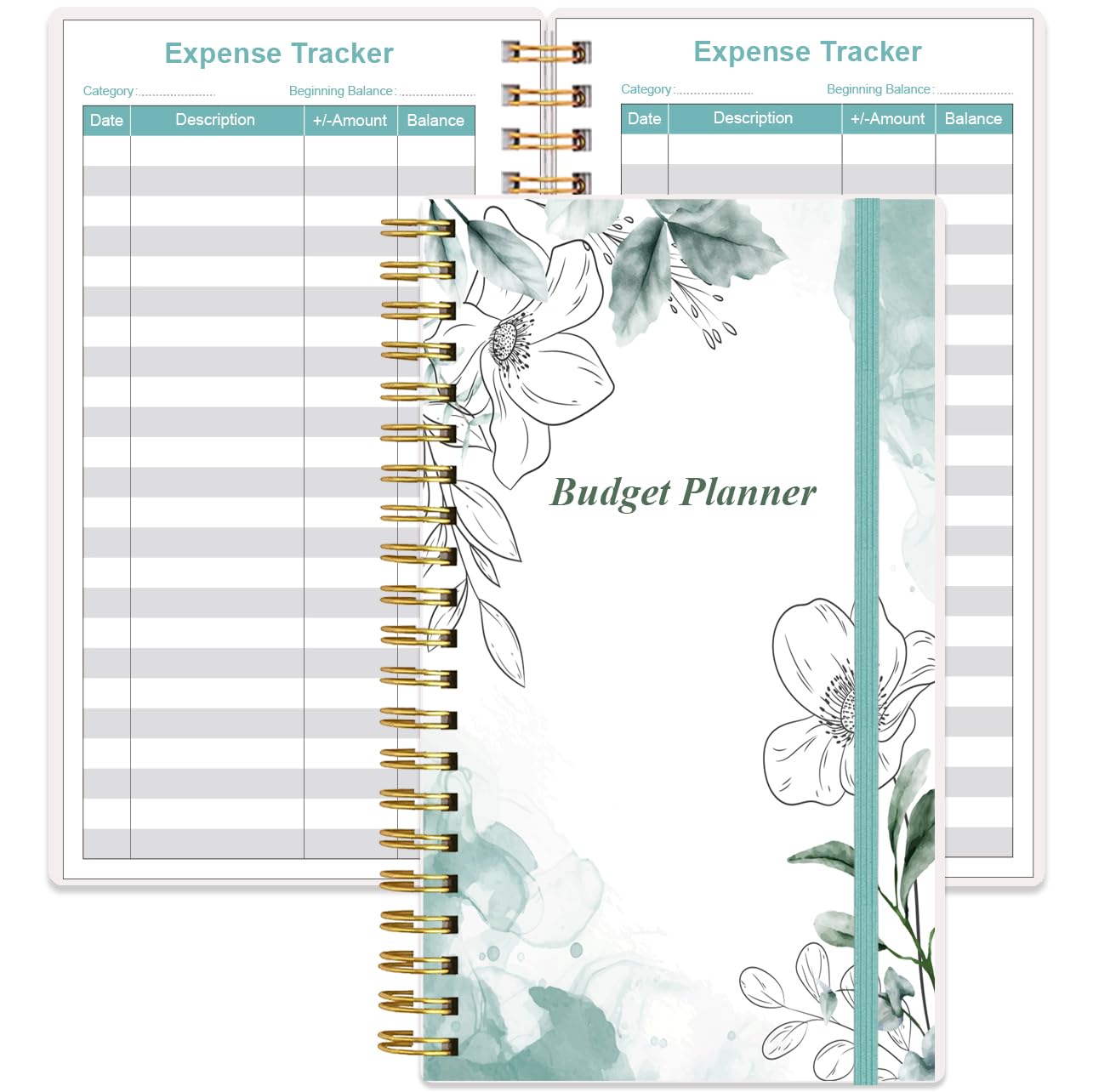 Budget Planner - A6 Expense Budget Tracker, Budget Book for Ledger Book, Money Organizer for Wallet, 3.75" x 6.75", Teal Flower