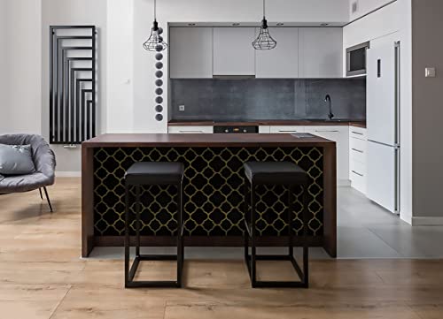 Feisoon 17.7"x118" Black and Gold Wallpaper Geometric Wallpaper Trellis Pattern Peel and Stick Wallpaper Removable Modern DIY Contact Paper Self Adhesive Wallpaper for Living Room Bathroom Decor
