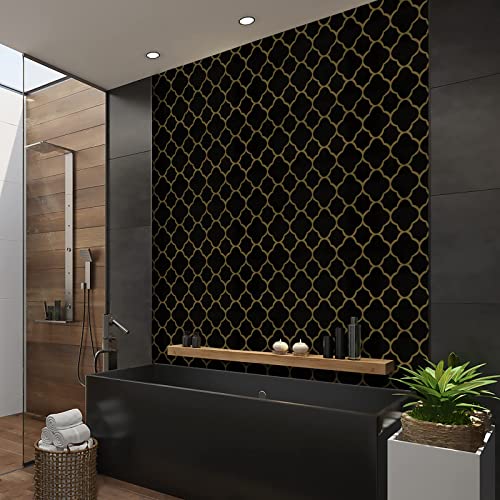 Feisoon 17.7"x118" Black and Gold Wallpaper Geometric Wallpaper Trellis Pattern Peel and Stick Wallpaper Removable Modern DIY Contact Paper Self Adhesive Wallpaper for Living Room Bathroom Decor