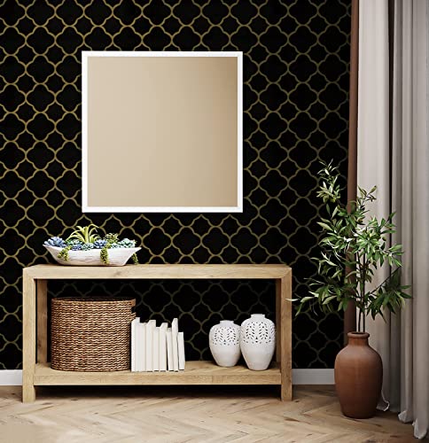 Feisoon 17.7"x118" Black and Gold Wallpaper Geometric Wallpaper Trellis Pattern Peel and Stick Wallpaper Removable Modern DIY Contact Paper Self Adhesive Wallpaper for Living Room Bathroom Decor
