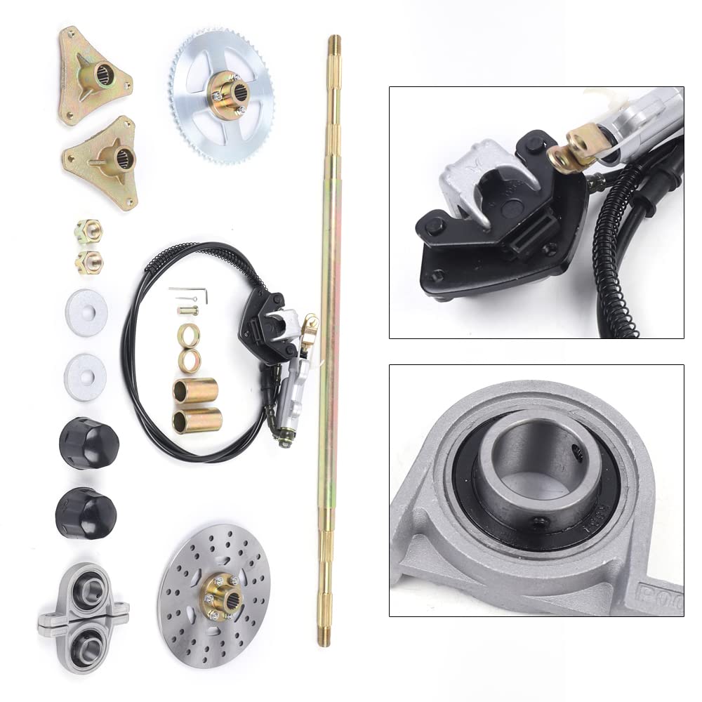 Futchoy Go Kart Rear Axle Kit ATV Go Kart Rear Axle Complete Kit 740mm +Brake Caliper Assembly Parts for Quad ATV Go Kart (style 5), 3569-FDFD