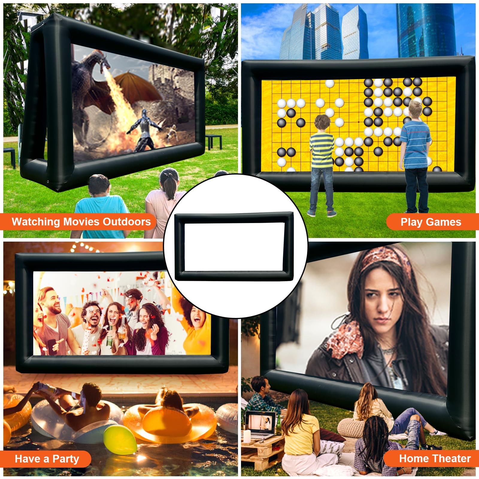 PPXIA Inflatable Screen Outdoor 30ft with Air Blower, Extra Large Blow Up Projector Screen for Outside Movie Nights Home Theater Backyards Pool BBQ Party Fun, Supports Front and Rear Projection