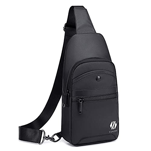 YANZHE Sling Bag, Waterproof Sling Bag for Men, Multipurpose Crossbody Bag Men for Hiking, Casual Lightweight Chest Bag for Men/Women(Shiny Black)
