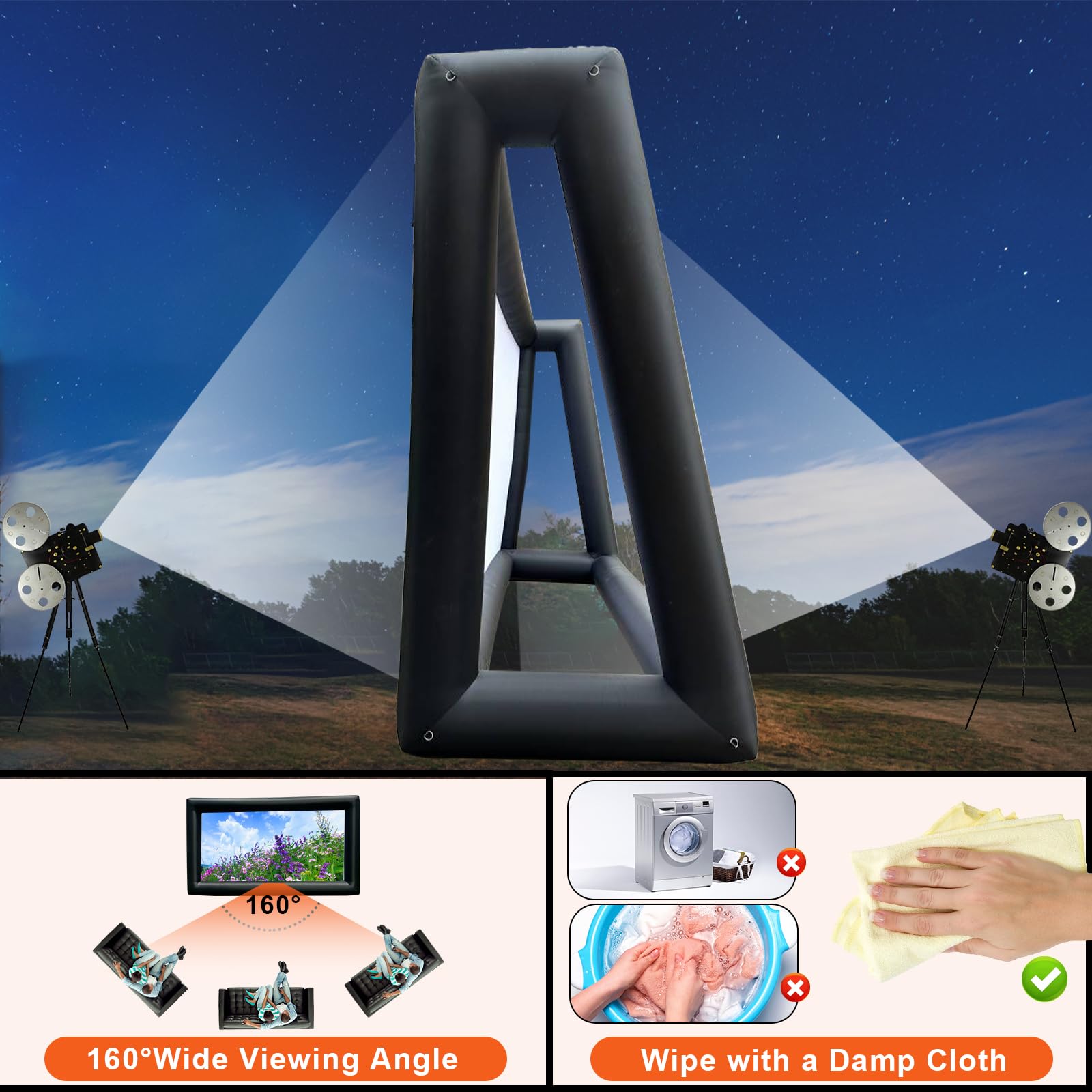PPXIA Inflatable Screen Outdoor 30ft with Air Blower, Extra Large Blow Up Projector Screen for Outside Movie Nights Home Theater Backyards Pool BBQ Party Fun, Supports Front and Rear Projection