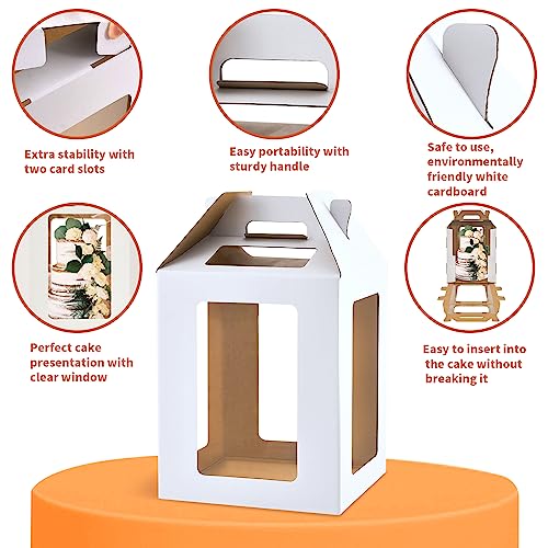 Hzzycaxli 6Pcs Tall Cake boxes with 6 windows and Cake Boards,10x10x12 Inch Large Tiered Cake Box for Wedding Birthday Transport,Durable White Bakery Box Disposable Cake Containers Cake Boxes