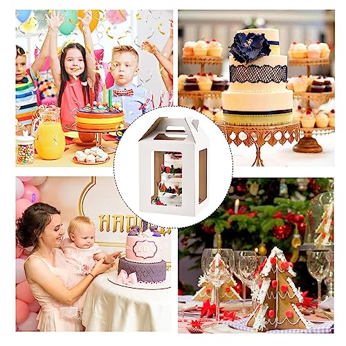 Hzzycaxli 6Pcs Tall Cake boxes with 6 windows and Cake Boards,10x10x12 Inch Large Tiered Cake Box for Wedding Birthday Transport,Durable White Bakery Box Disposable Cake Containers Cake Boxes