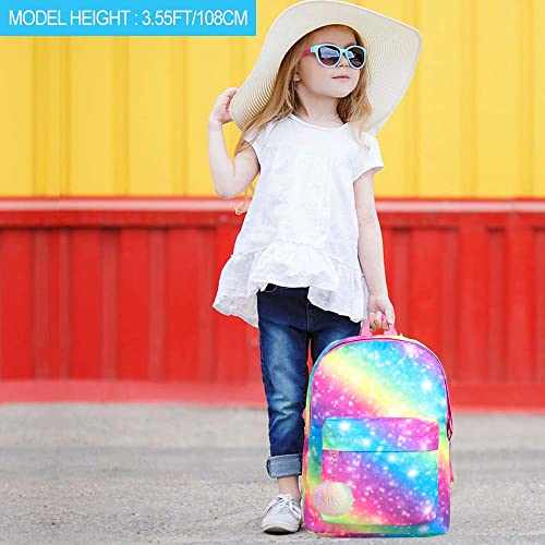 3PCS Girls Backpack, Kids Rainbow Preschool Bookbag and Lunch Box, Elementary Kindergarten School Bag