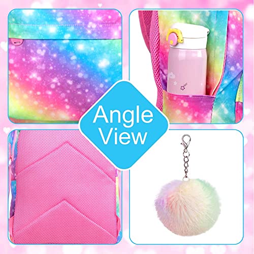 3PCS Girls Backpack, Kids Rainbow Preschool Bookbag and Lunch Box, Elementary Kindergarten School Bag