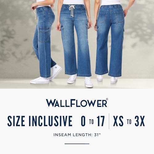 WallFlower Women's Tomboy Relaxed Cargo Denim Mid-Rise Insta Stretch Juniors Jeans, LT Carbon