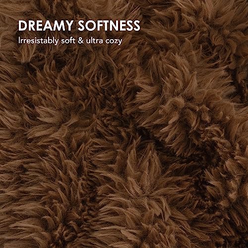 EVERGRACE Luxury Fluffy Faux Fur Throw Blanket with Long Pile, Super Soft Plush Cozy Blanket and Throws for Bed, Thick Warm Fuzzy Caramel Brown Throw Blanket for Couch, Sofa, Chair, 50x60 inch