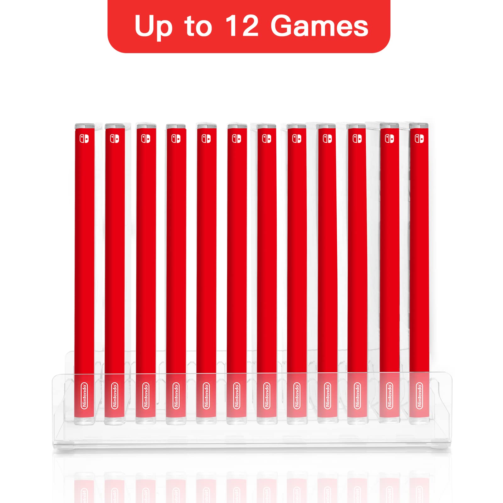 CaSZLUTION Acrylic Game Storage Organizer Stand Compatible with Nintendo Switch Game Card Case, Upgraded Switch Game Display Holder Fits up to 12 Games Box - Clear