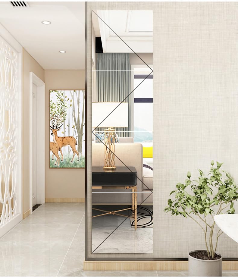 YUZUCMCM 8 pcs Triangular Mirror Tiles Acrylic Flexible Plastic Mirror Sheets Wall Mounted Mirrors Frameless Full Body Mirror Tiles for Bedroom Home Gym Bathroom