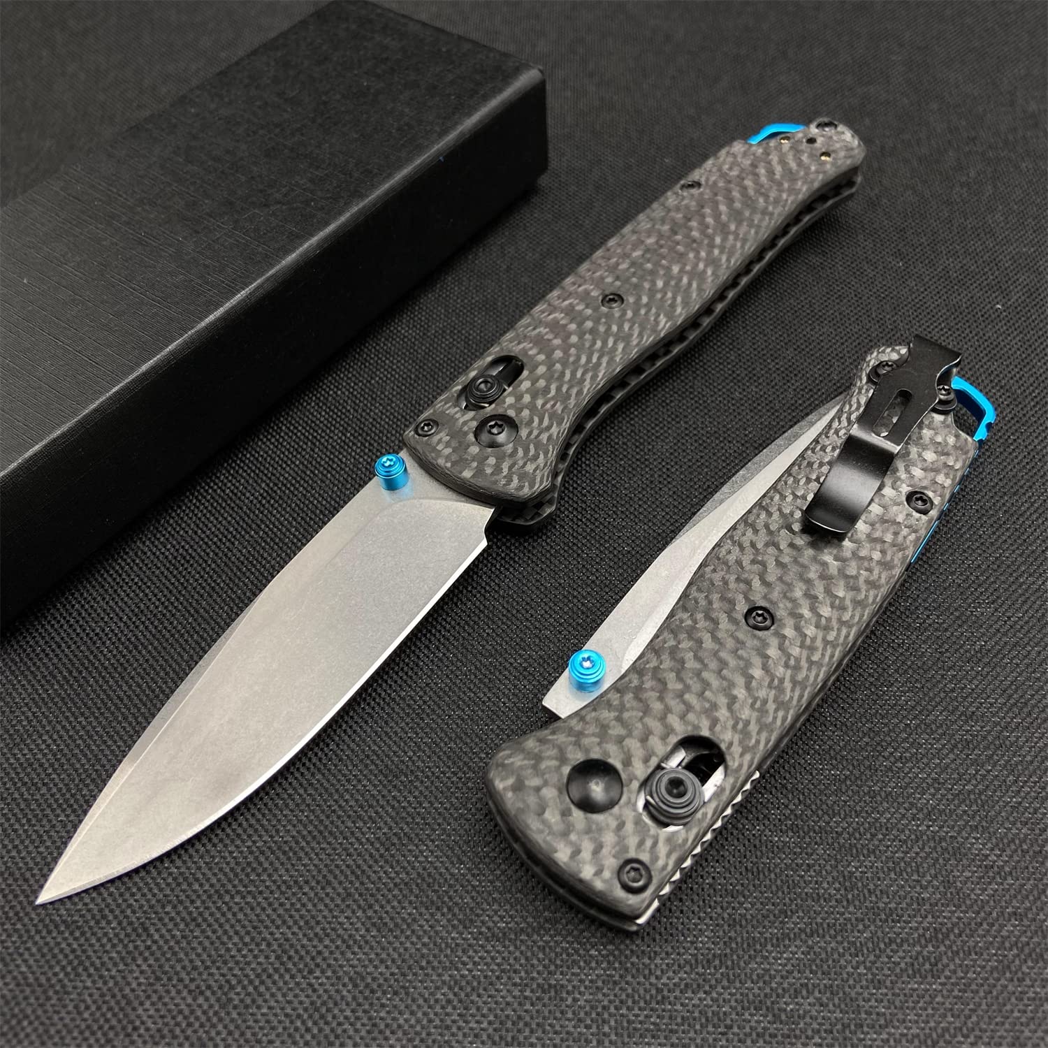 HUAAO EDC Bugout Knife, Axis Lock Knife with 8Cr13MoV Blade, Carbon Fiber Handle, Folding Pocket Knife with Belt Clip for Camping