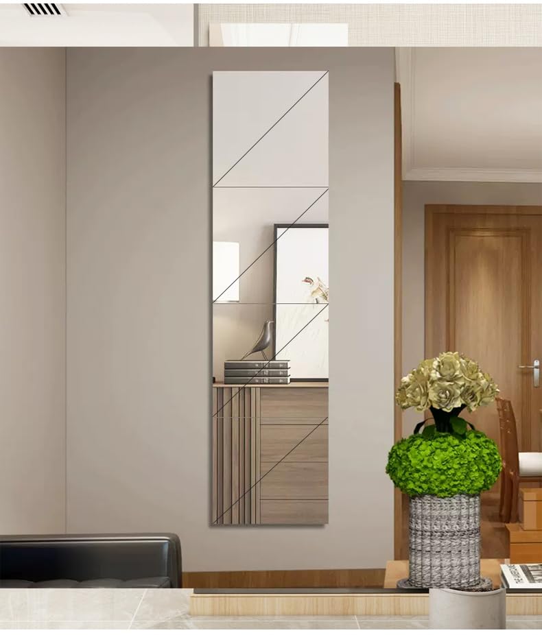 YUZUCMCM 8 pcs Triangular Mirror Tiles Acrylic Flexible Plastic Mirror Sheets Wall Mounted Mirrors Frameless Full Body Mirror Tiles for Bedroom Home Gym Bathroom