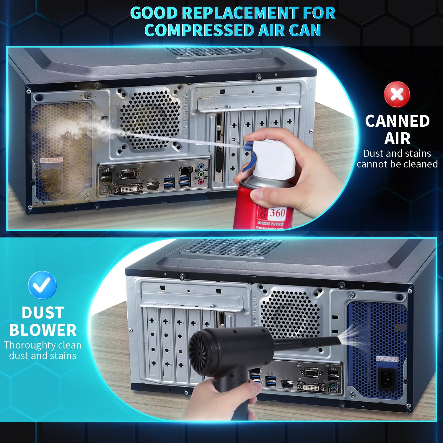 Compressed Air Duster-Vacuum Keyboard Cleaner-Air Blower 3-in-1-100000RPM-Electric Air Dusters-Replace Compressed Air Cans for PC,Computer Keyboard,Car Dusterpc Cleaning