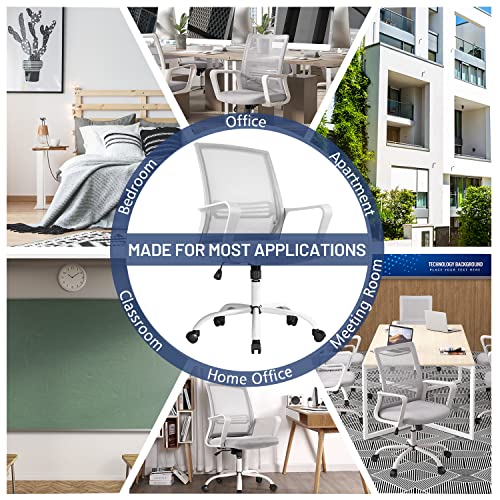 Office Chair, Home Office Desk Chairs, Swivel Desk Chair with Wheels Student Roller Chair for College Study Mesh Task Chair Ergonomic Mid Back for Adults Work, Grey