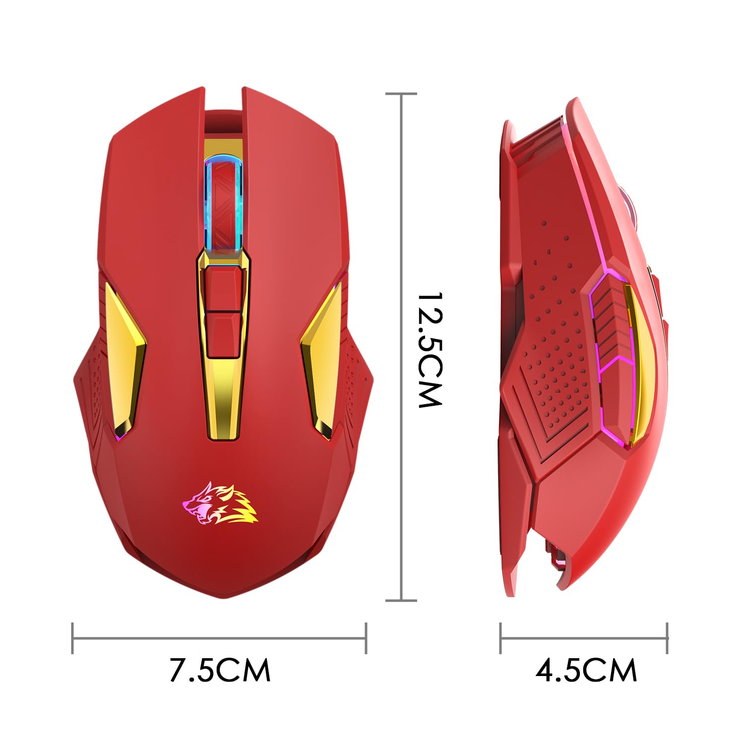 FELICON Wireless Gaming Mouse Rechargeable with Rainbow RGB Backlit,Optical Sensor 3 Level DPI,Ergonomic Gamer Laptop High Performance PC Mice with 8 Buttons for Windows 7/8/10/XP Vista(Red)