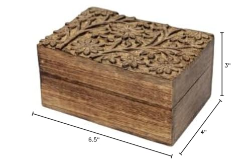 SimbaKart Handcrafted, Wooden Jewelry Box, Keepsake Storage Organizer, Treasure Box, Treasure Chest, Trinket Holder, Watch Box, Beautiful Gift Idea (Floral Carving 3)