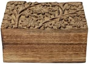 SimbaKart Handcrafted, Wooden Jewelry Box, Keepsake Storage Organizer, Treasure Box, Treasure Chest, Trinket Holder, Watch Box, Beautiful Gift Idea (Floral Carving 3)