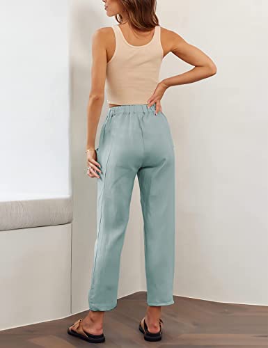 Dqbeng Womens Beach Pants Casual Summer Pull On White Cotton Linen Pants for Women (SageGreen-XL)