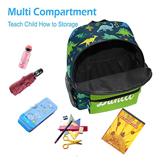 Emelivor Custom Dinosaur Colorful Preschool Backpack for Toddler Boy Girl School Bag for Children Personalized Lightweight Toddler Bookbag with Chest Strap