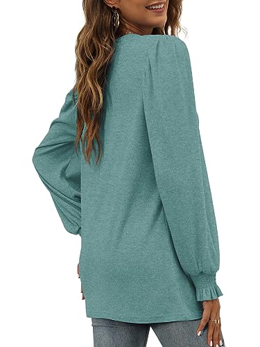 XIEERDUO Womens Oversized Sweatshirts Comfy V Neck Long sleeve Top Trendy Winter Solid Tunic Turquoise 2XL