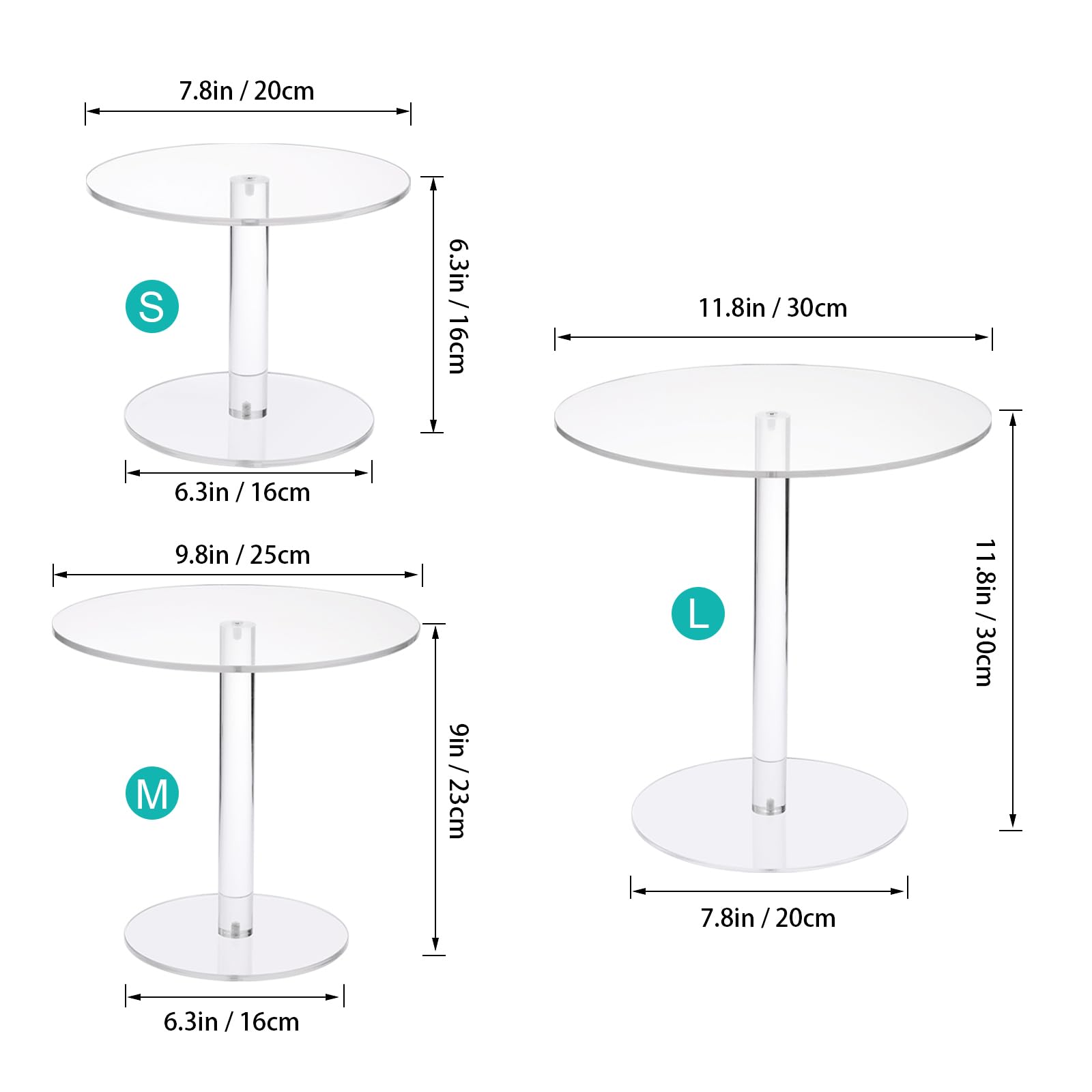 KVMORZE Acrylic Cake Stand, Clear Round Cupcake Stands for Dessert Table, Dessert Cupcake Pastry Candy Display Riser for Wedding, Event, Party, Cake Holder for Cupcake Dessert Cake Pizza (7.8in)
