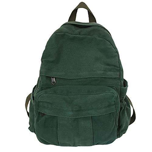 GAI Mini Canvas Backpack College School Bag Travel Daypack Grunge Aesthetic Boho Hippie Purse (One Size,Green)