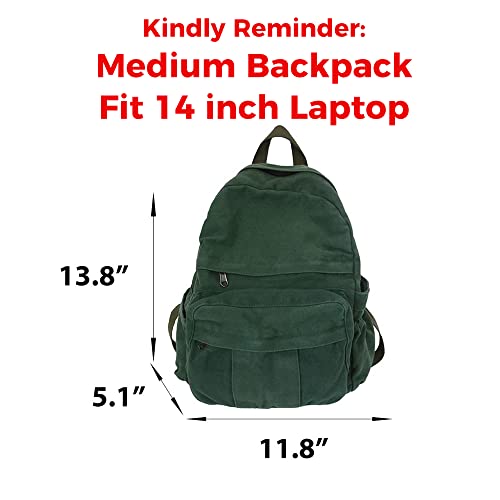 GAI Mini Canvas Backpack College School Bag Travel Daypack Grunge Aesthetic Boho Hippie Purse (One Size,Green)
