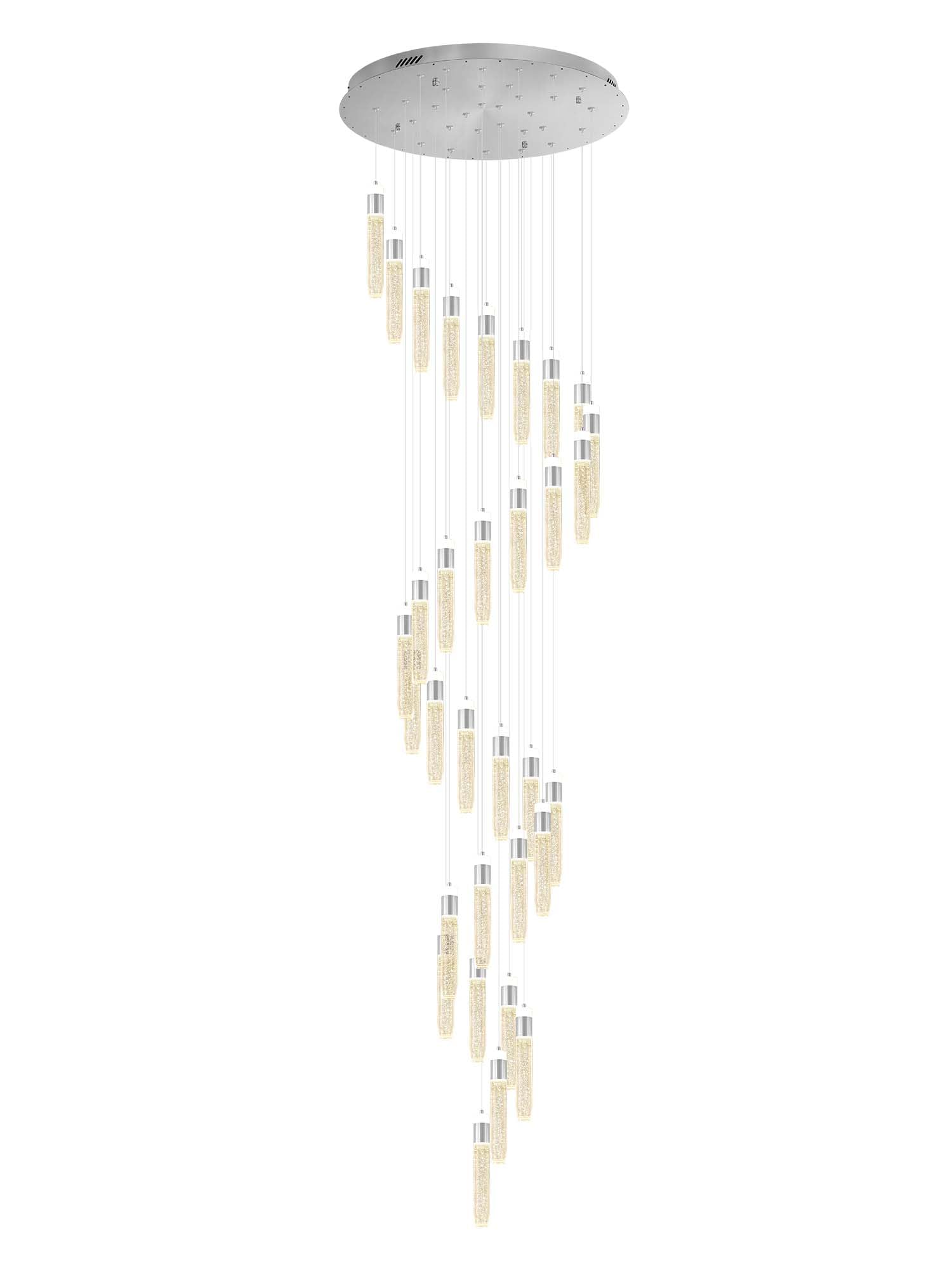IDEQUY Large Crystal Chandeliers for High Ceilings 32-Lights Silver 150in Spiral Crystal Column Chandelier for Foyer Entryway LED Dimmable 3000K-6000K