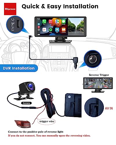 Epronic 4 Pin Backup Camera for Mirror Dash Cam and Carplay Screen Only Support AHD1080P and 720P, 4 Pin to 2.5mm Jack Vehicle Backup Camera Dash Cam Front/Rear View Camera 23 Ft Male Plug