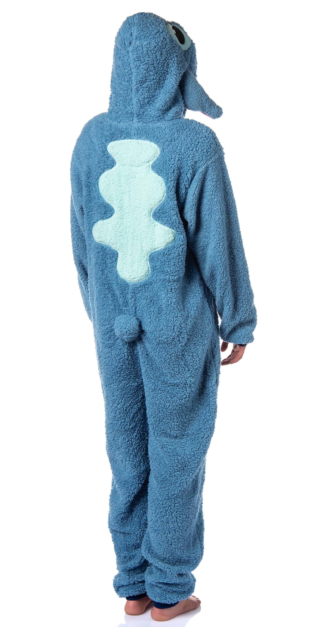Disney Lilo And Stitch Adult Unisex Stitch Costume Sherpa Fleece One Piece Pajama Union Suit (Large) Blue