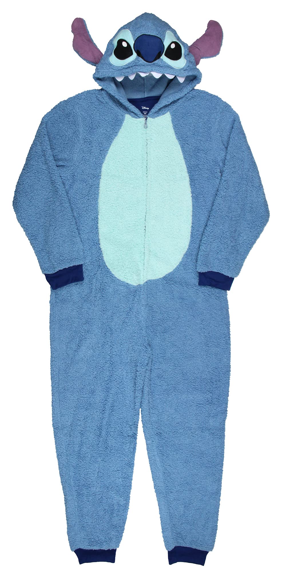 Disney Lilo And Stitch Adult Unisex Stitch Costume Sherpa Fleece One Piece Pajama Union Suit (Large) Blue