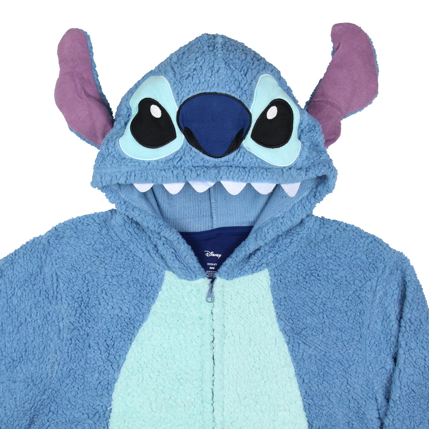 Disney Lilo And Stitch Adult Unisex Stitch Costume Sherpa Fleece One Piece Pajama Union Suit (Large) Blue