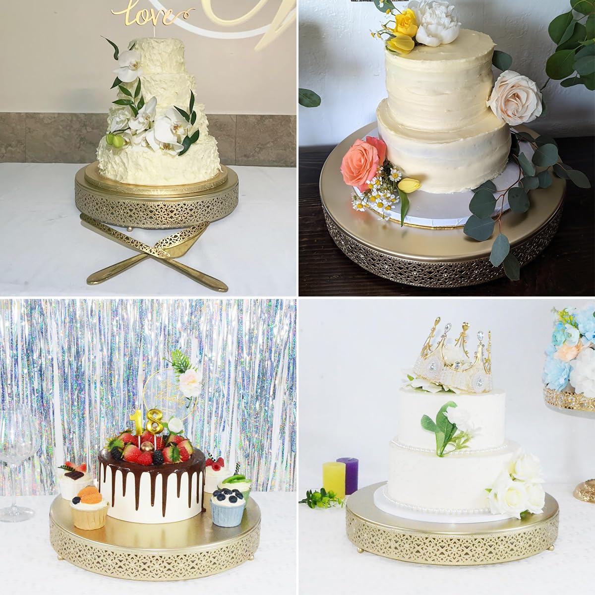 FEICTPOX Cake Stand, Metal Round Cupcake Dessert Stand Cake Display Holder Cookies Fruit Serving Tray Decor for Wedding Party Birthday Baby Showers Anniversary,Gold 16"