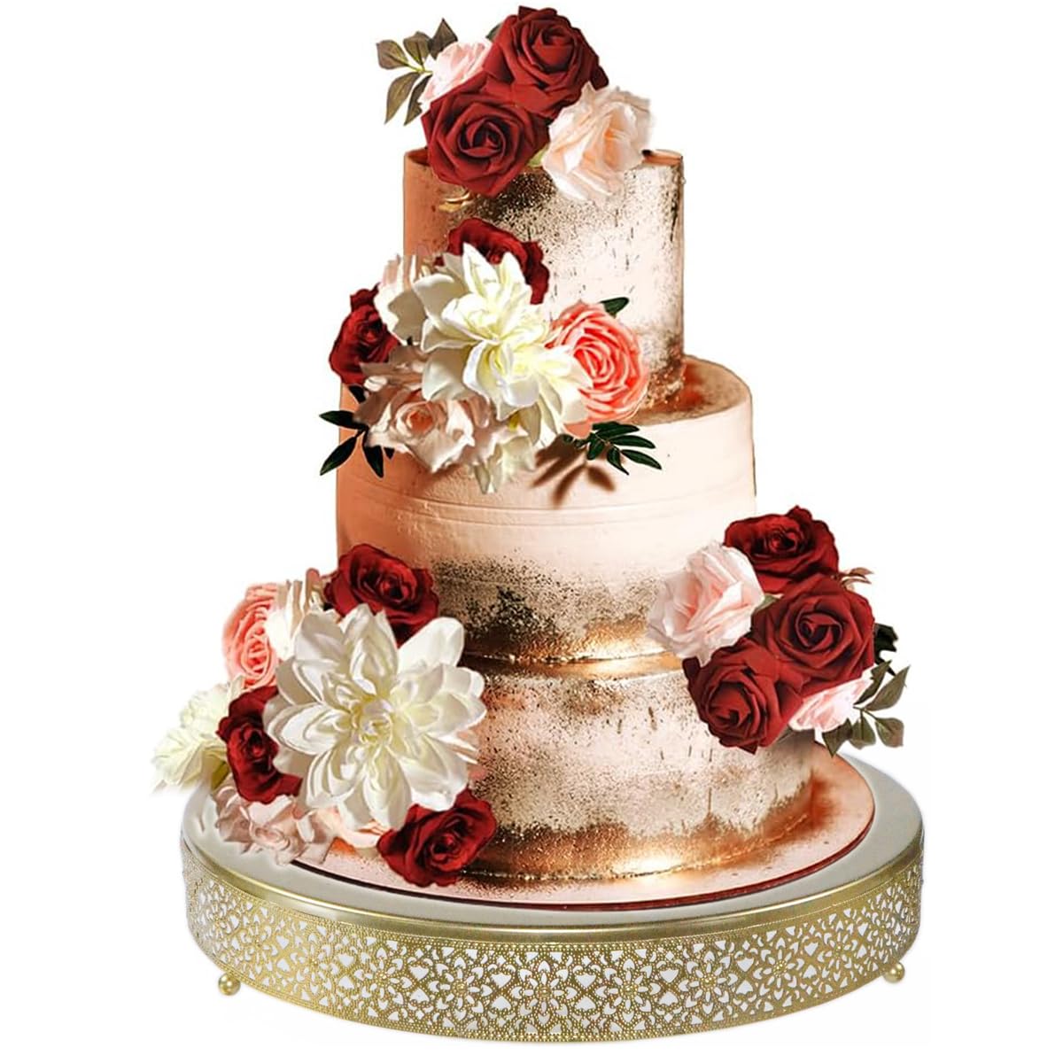 FEICTPOX Cake Stand, Metal Round Cupcake Dessert Stand Cake Display Holder Cookies Fruit Serving Tray Decor for Wedding Party Birthday Baby Showers Anniversary,Gold 16"