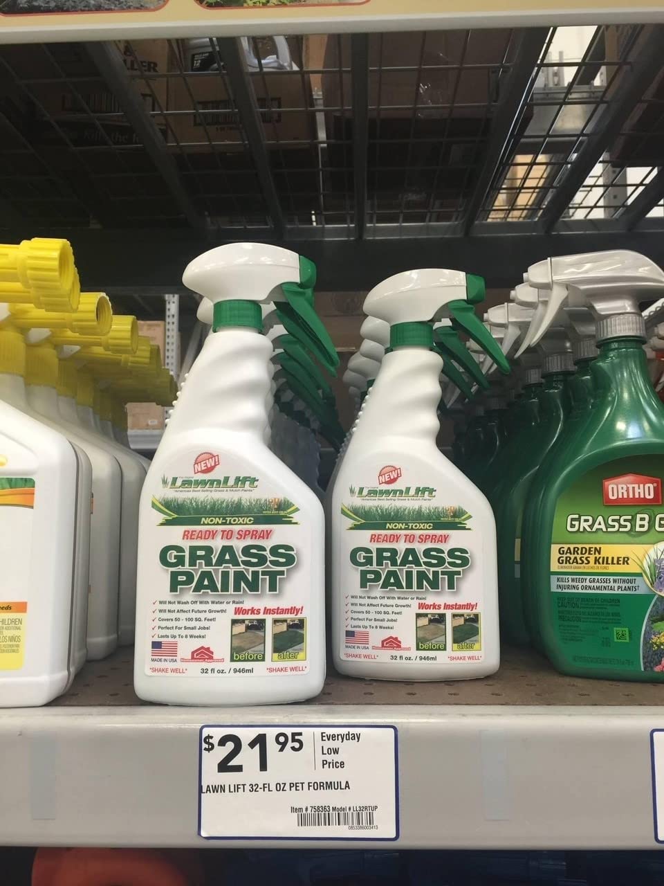 1 gallon pre-mixed, ready to use lawn paint. Includes trigger sprayer and 35" hose for easier application.