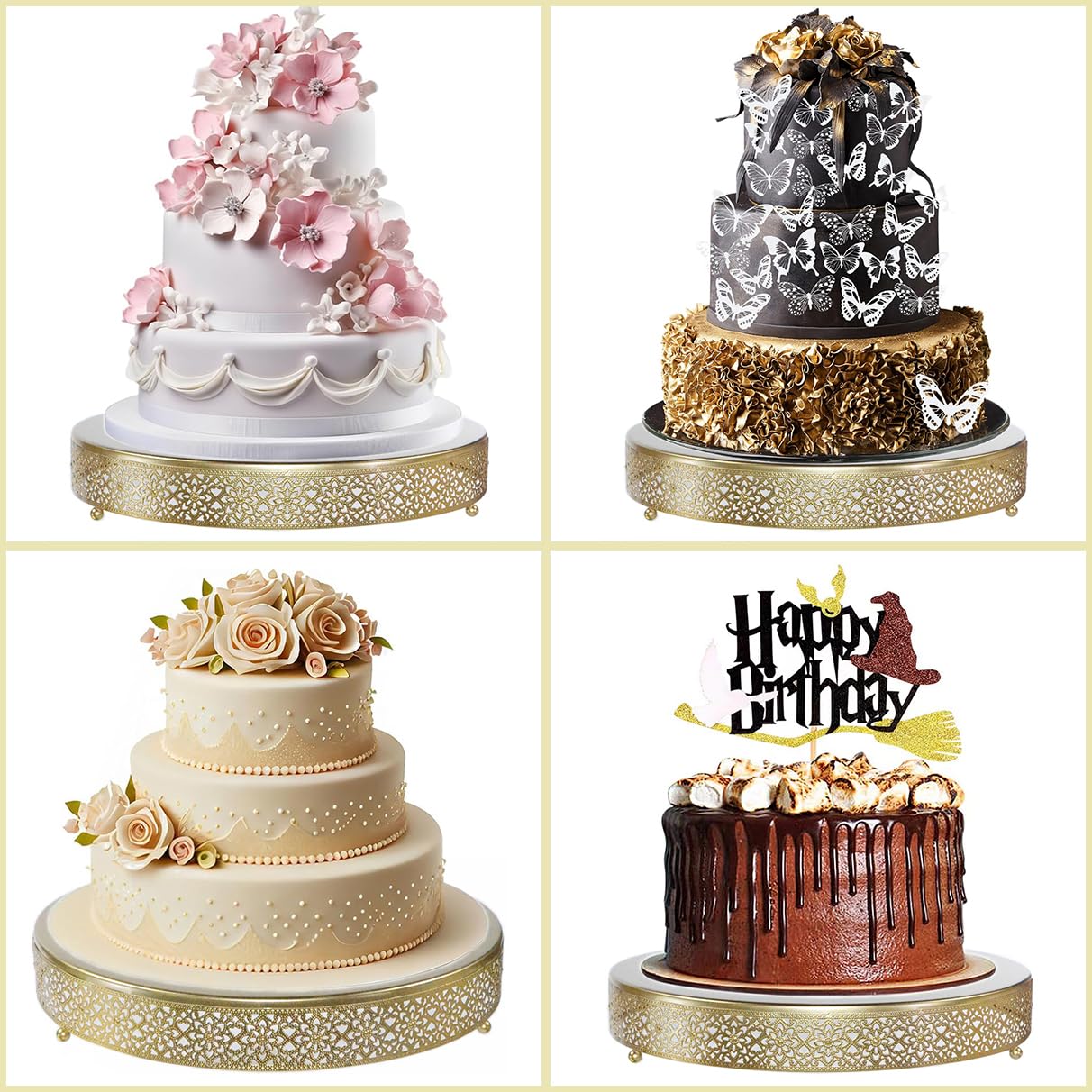 FEICTPOX Cake Stand, Metal Round Cupcake Dessert Stand Cake Display Holder Cookies Fruit Serving Tray Decor for Wedding Party Birthday Baby Showers Anniversary,Gold 16"