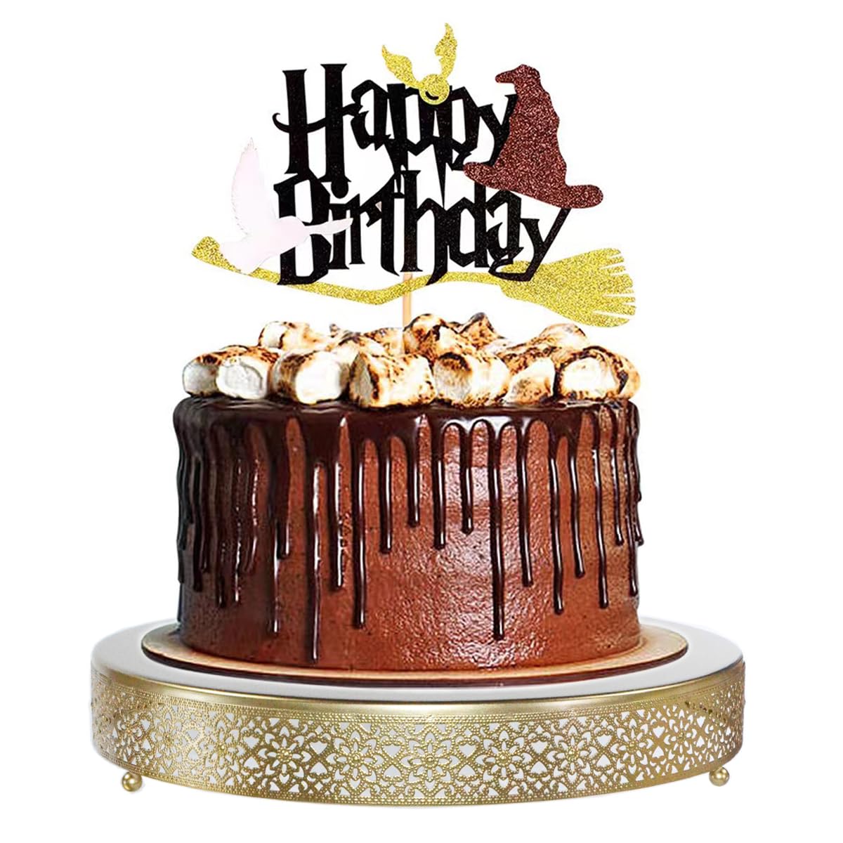 FEICTPOX Cake Stand, Metal Round Cupcake Dessert Stand Cake Display Holder Cookies Fruit Serving Tray Decor for Wedding Party Birthday Baby Showers Anniversary,Gold 16"