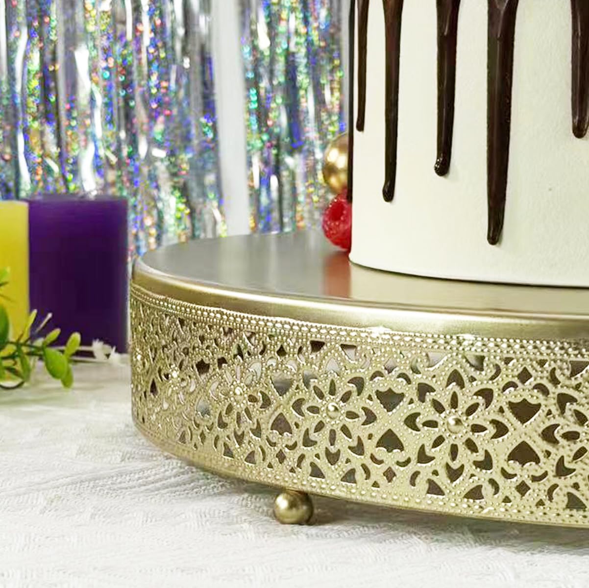 FEICTPOX Cake Stand, Metal Round Cupcake Dessert Stand Cake Display Holder Cookies Fruit Serving Tray Decor for Wedding Party Birthday Baby Showers Anniversary,Gold 16"