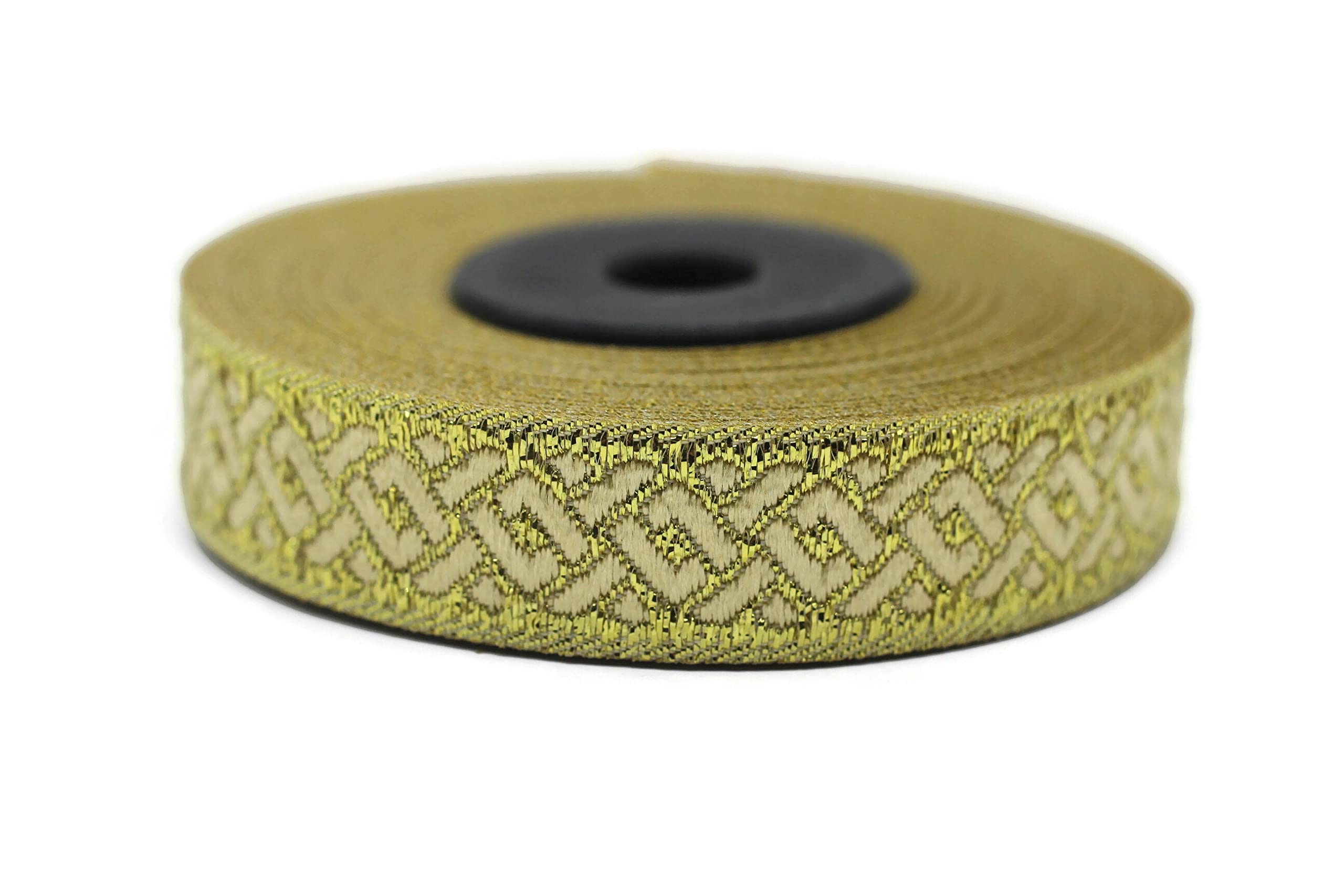 11 Yard Spool 0.62 inch Metallic Gold Celtic Knot Jacquard Ribbon Upholstery Fabric Embroidered Woven Dekorband Drapery Making Trim 16069