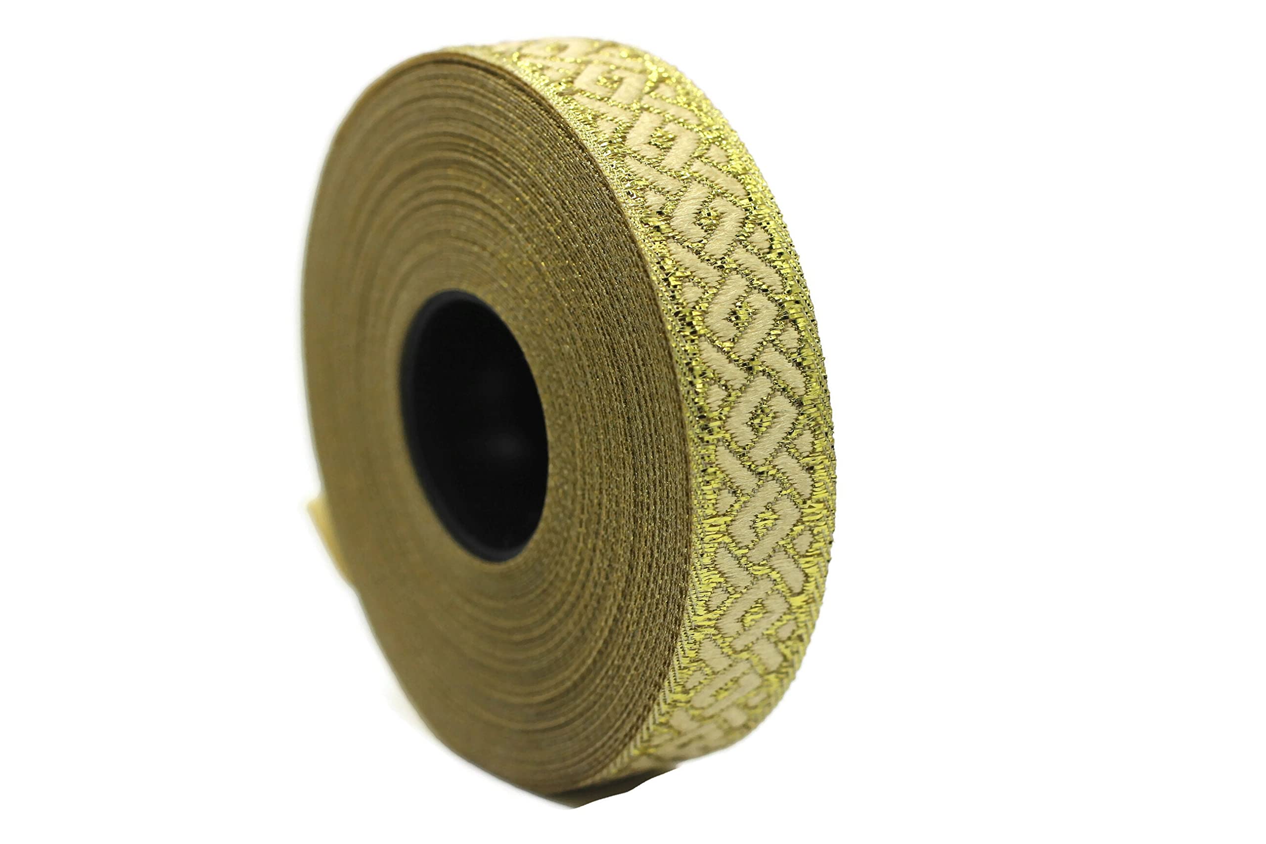 11 Yard Spool 0.62 inch Metallic Gold Celtic Knot Jacquard Ribbon Upholstery Fabric Embroidered Woven Dekorband Drapery Making Trim 16069