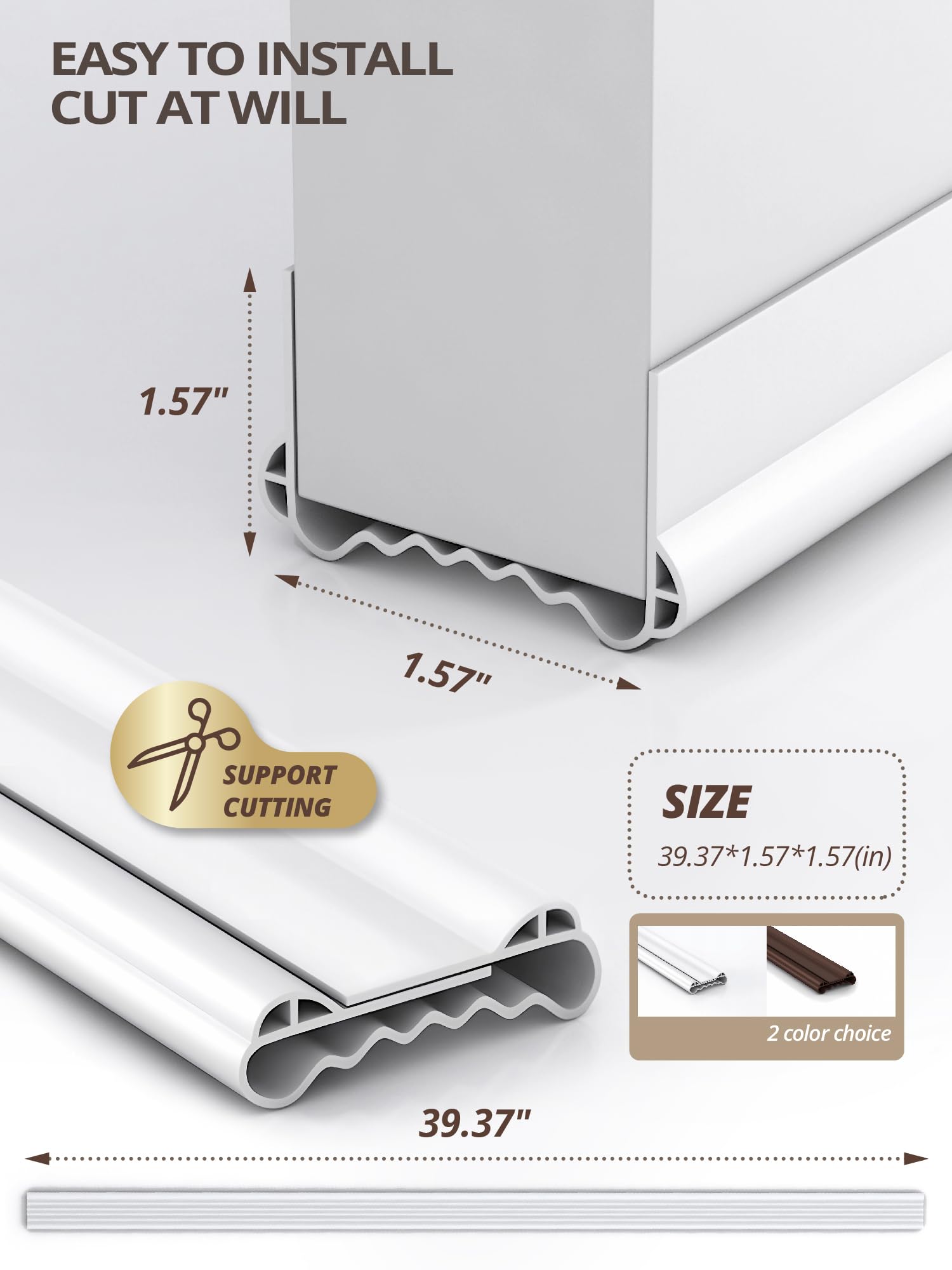 Vastaia 39" Length Door Draft Stopper Under Door Draft Blocker Insulator Door Sweep Weather Stripping Noise Stopper Strong Adhesive (White)