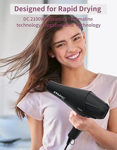 CHJPRO Professional Ionic Salon Hair Dryer, Professional 2100W Blow Dryer, Powerful Ceramic Tourmaline Quick Drying Lightweight Travel Hairdryers for Normal & Curly Hair, Includes 2 Concentrator