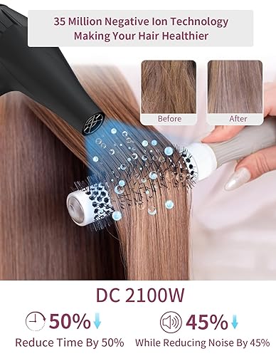 CHJPRO Professional Ionic Salon Hair Dryer, Professional 2100W Blow Dryer, Powerful Ceramic Tourmaline Quick Drying Lightweight Travel Hairdryers for Normal & Curly Hair, Includes 2 Concentrator