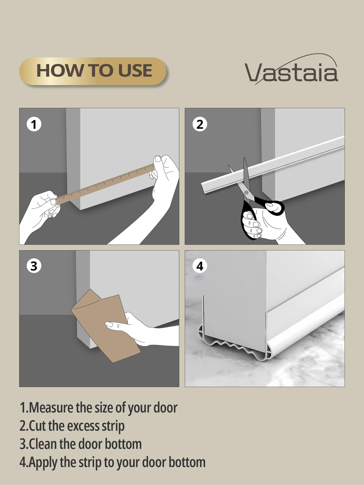 Vastaia 39" Length Door Draft Stopper Under Door Draft Blocker Insulator Door Sweep Weather Stripping Noise Stopper Strong Adhesive (White)